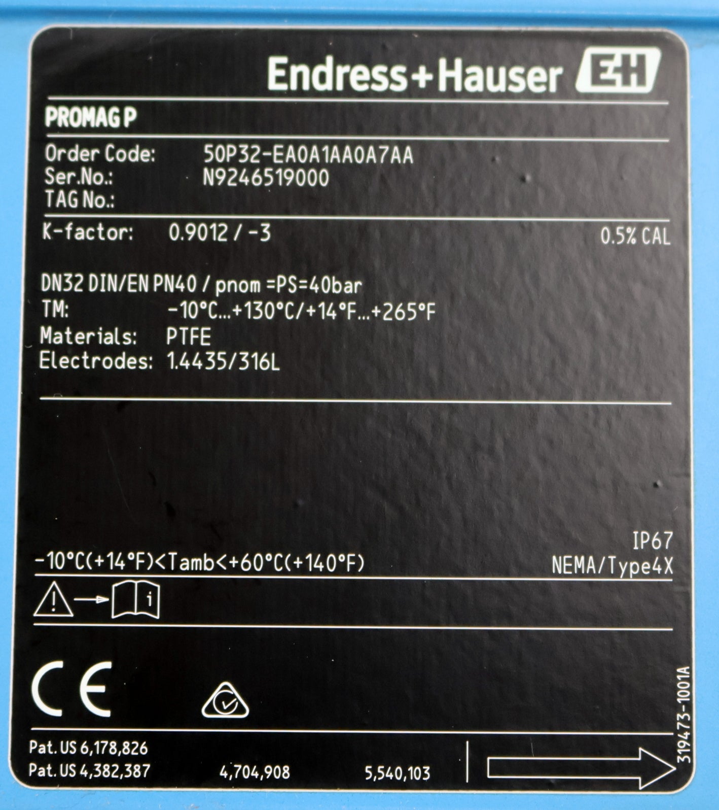 ENDRESS+HAUSER PROMAG P Durchflussmessgerät Order Code 50P32-EA0A1AA0A ...