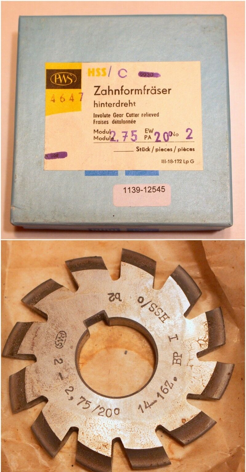 Zahnformfräser m= 2,75 EGW 20° BP I n. DIN 3972 für 14 -16 Zähne Ø80x1 ...