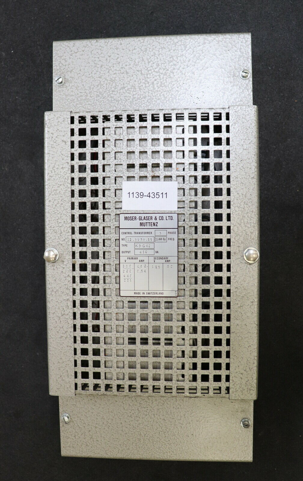 MOSER-GLASER Control-Transformer Type K3-G42 50/60Hz Output 410VA - ge ...