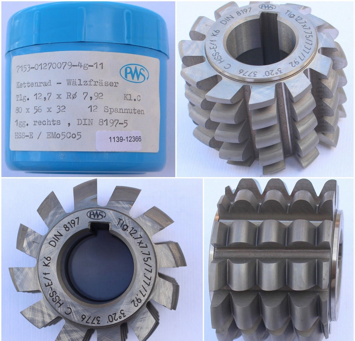 PWS Wälzfräser für Kettenräder n. DIN 8196 Tlg. 12,7mm x 7,92mm Rollen ...